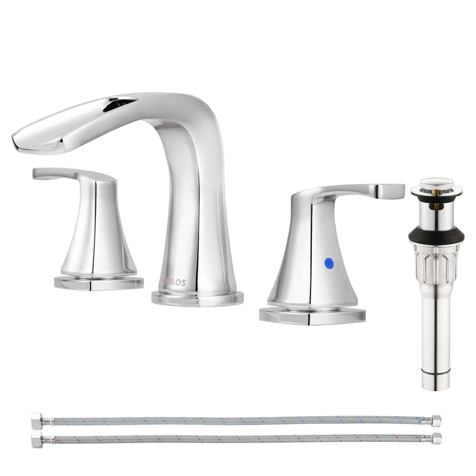 PARLOS Waterfall Widespread Bathroom Faucet Double Handles with Pop Up