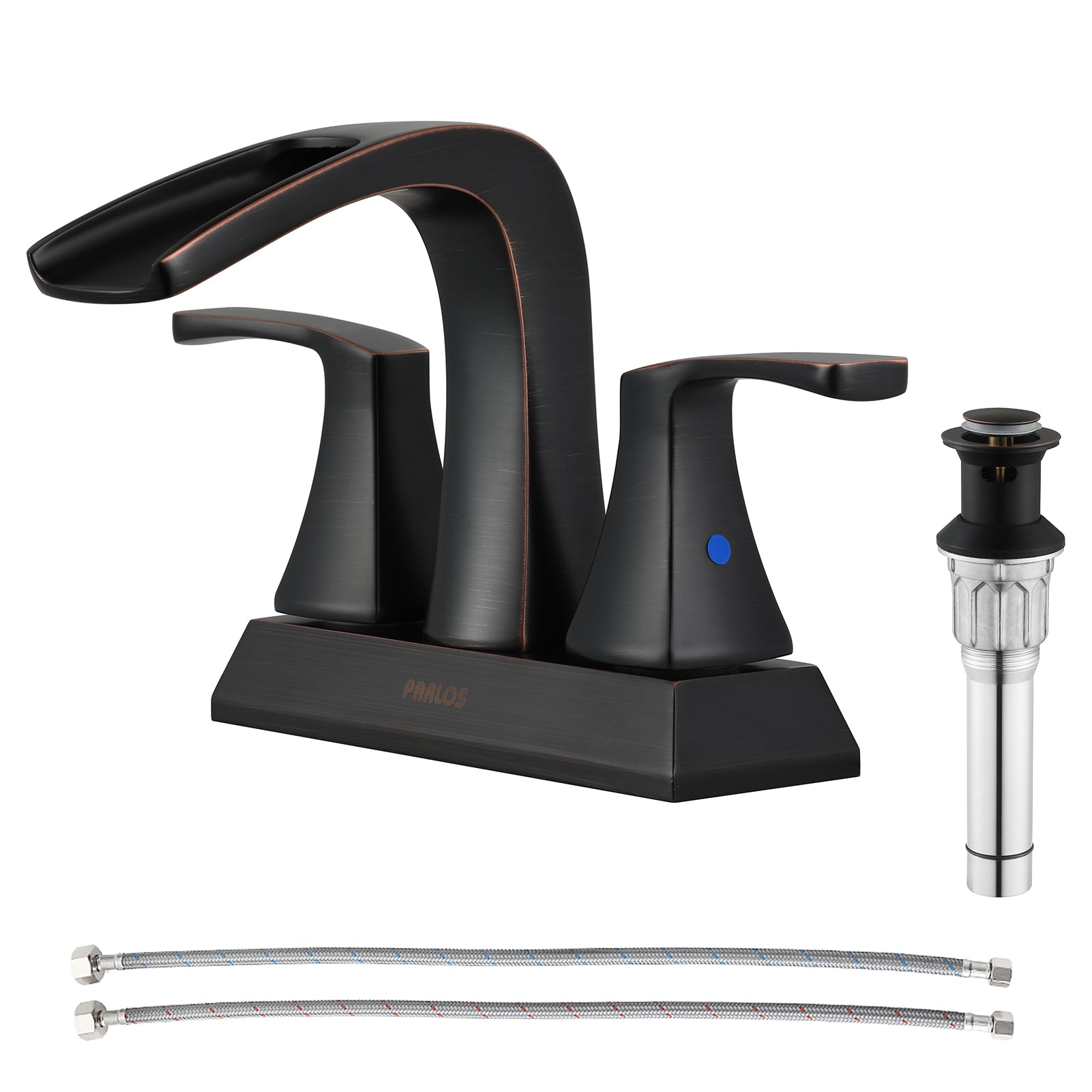 PARLOS 2 Handles Waterfall Bathroom Faucet with Pop-up Drain and Fauce