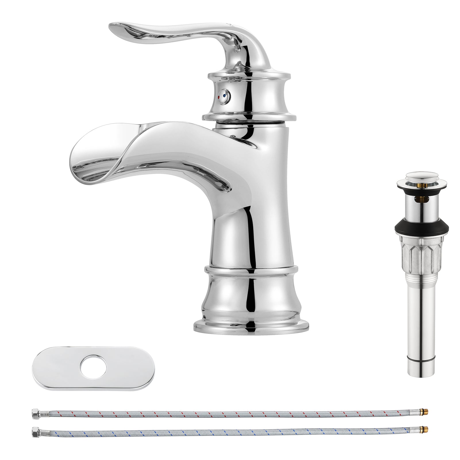 PARLOS Single Handle Bathroom Faucet, Waterfall Sink Faucet with Pop U