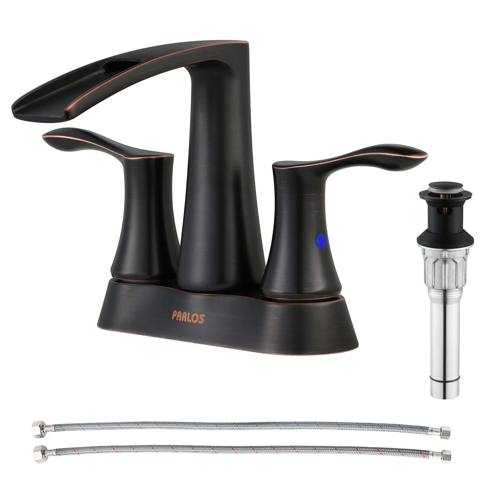 PARLOS 2 Handles Waterfall Bathroom Faucet with Pop-up Drain and Fauce